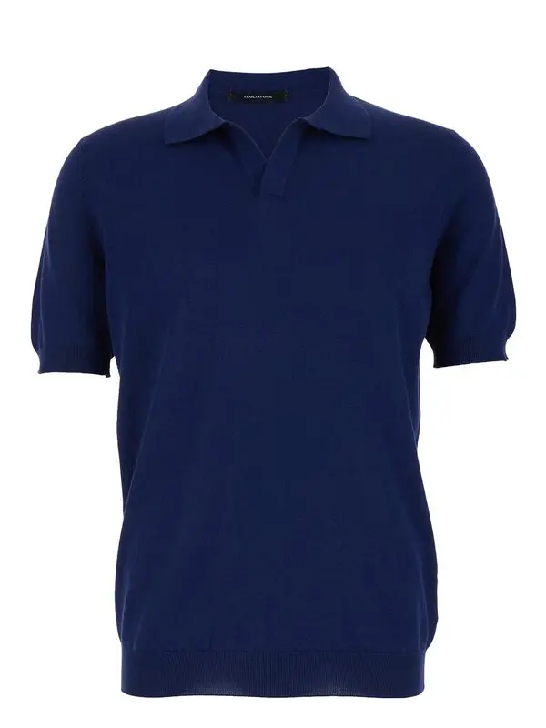 Tagliatore Blue Polo Shirt With Wide Collar In Cotton - Multicolor