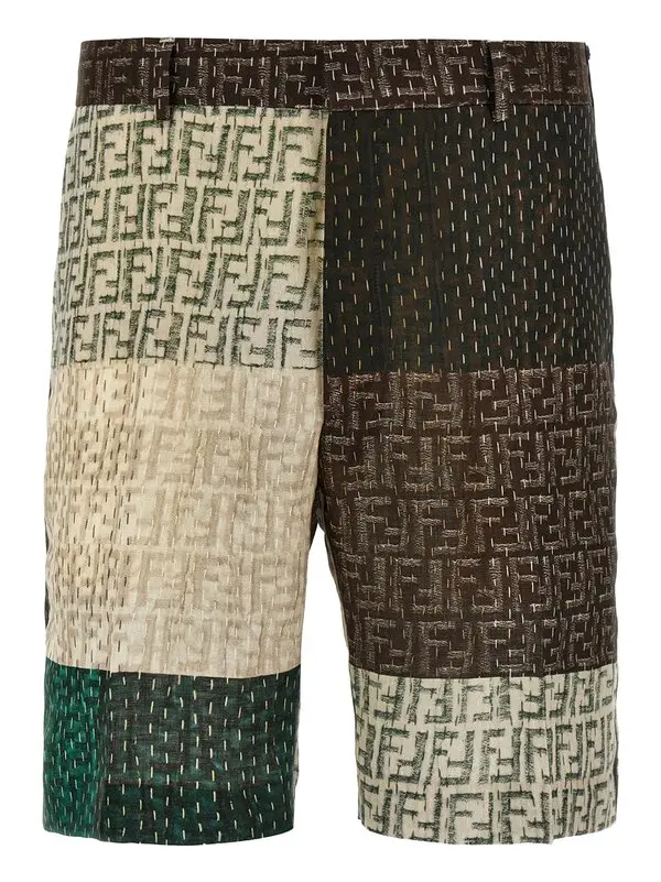 Fendi Patchwork Linen Bermuda Shorts - Multicolor