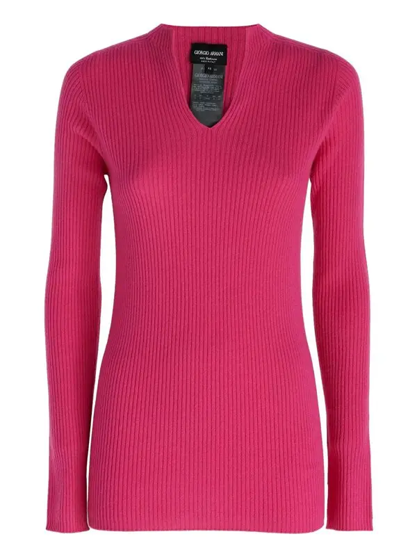 Giorgio Armani Ribbed Knit V-neck Sweater - Multicolor