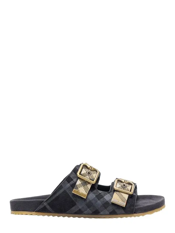 Burberry Checked Leather Sandals With Logo Print - Black