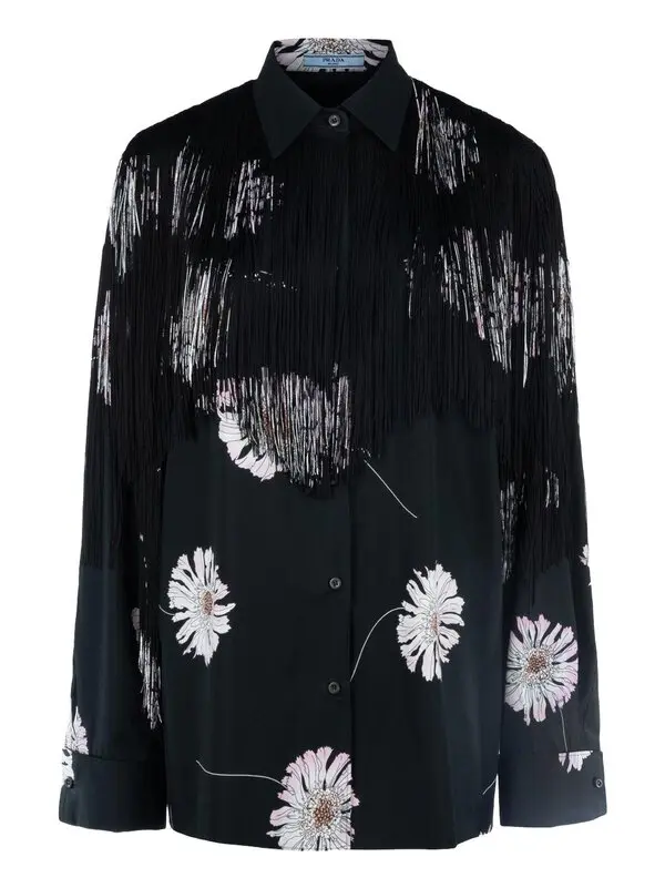 Prada Floral Shirt With Fringe Detail - Multicolor