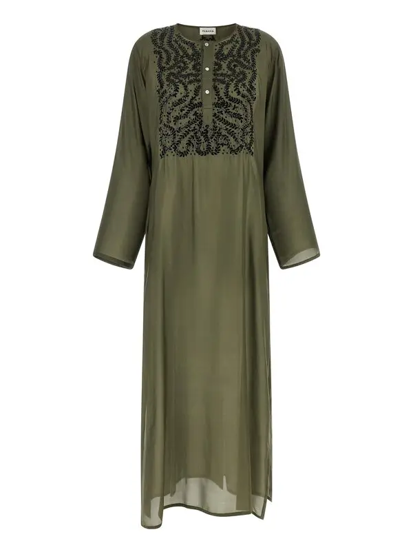 P.a.r.o.s.h Long Silk Dress With Floral Embroidery - Green