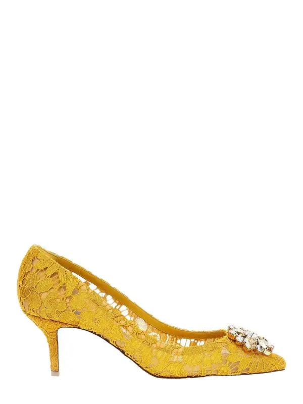Dolce & Gabbana Bellucci Lace Pumps With Crystal Brooch - Yellow