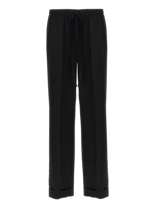 Dolce & Gabbana Virgin Wool Trousers With Contrast Piping - Black