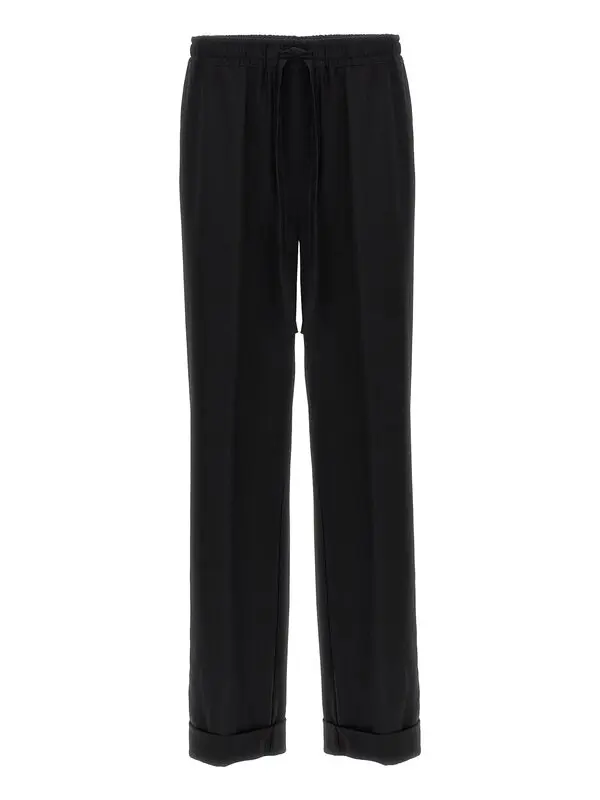 Dolce & Gabbana Virgin Wool Trousers With Contrast Piping - Black