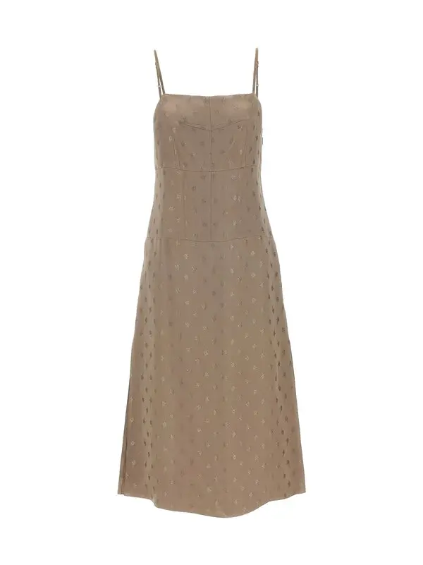 Fendi Satin Midi Dress With Floral Jacquard - Gray