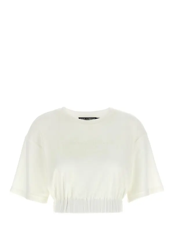 Dolce & Gabbana Logo Chenille Cropped Top - White