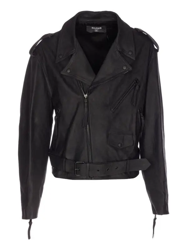 Balmain Leather Belted Biker Jacket - Black