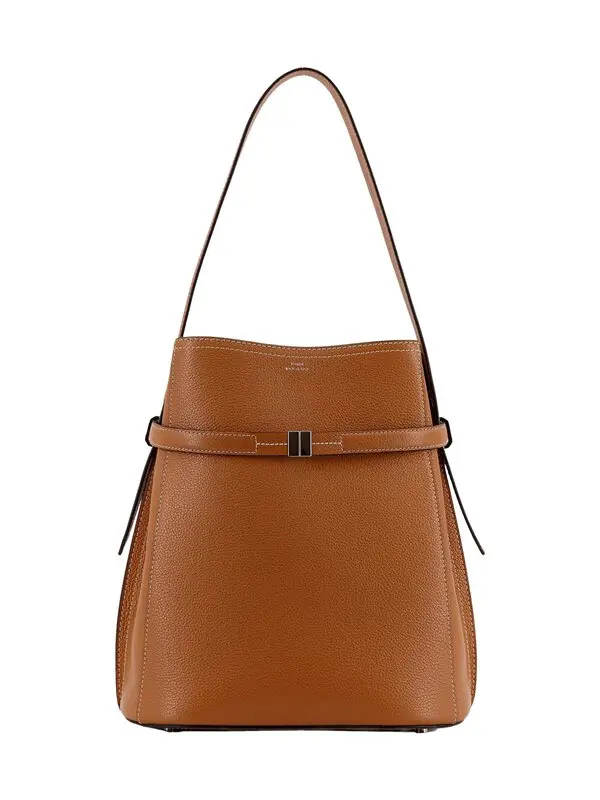 TOTEME Textured Leather Bucket Bag With Frontal Strap - Tan