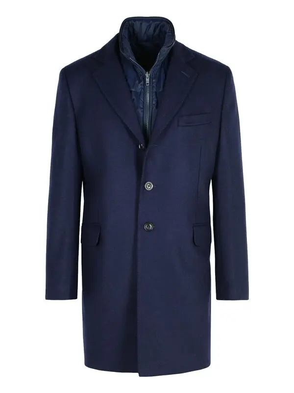 FAY Wool Blend Coat With Removable Vest - Blue
