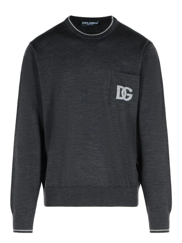 Dolce & Gabbana Virgin Wool Sweater With Chest Pocket - Gray