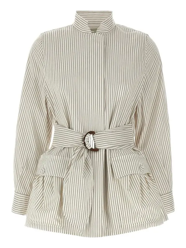 Fendi Striped Cotton Silk Blouson - White