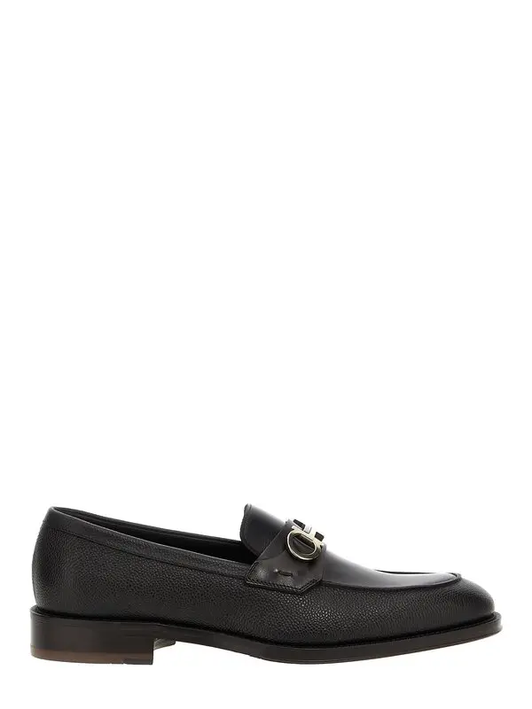 FERRAGAMO Benedict Grained Leather Loafers With Gancino Detail - Black