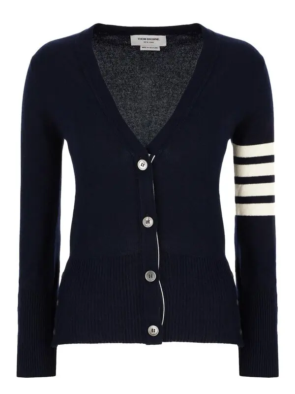Thom Browne Ribbed V-neck Cardigan With Striped Sleeves - Multicolor