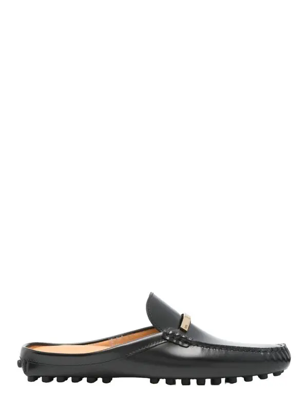 TOD'S Leather Gommino Mules With Branded Metal Bar - Black