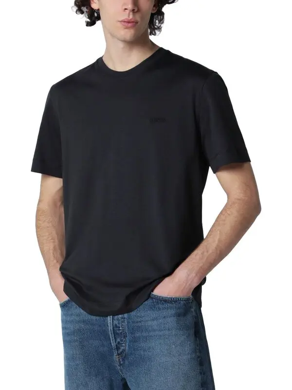 Zegna Navy T-shirt With Embroidered Logo - Blue
