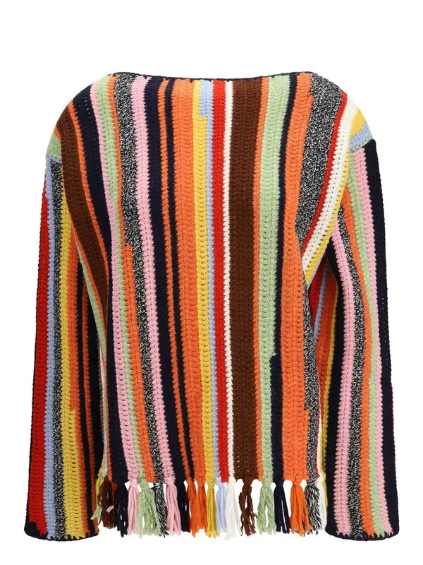 Prada Wool And Cashmere Sweater With Fringe Detail - Multicolor
