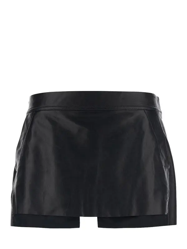 Rick Owens Black Leather Miniskirt With Front Cut-out - Multicolor