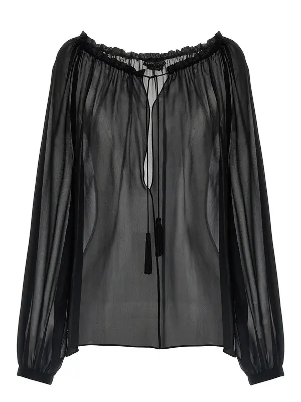 TOM FORD Silk Georgette V-neck Blouse With Adjustable Drawstring - Black