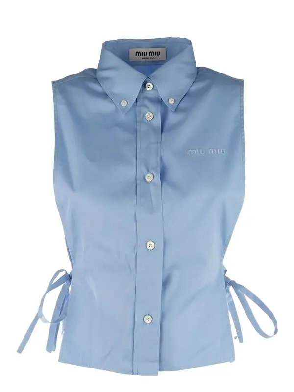 Miu Miu Sleeveless Button-up Shirt With Tie Detail - Multicolor