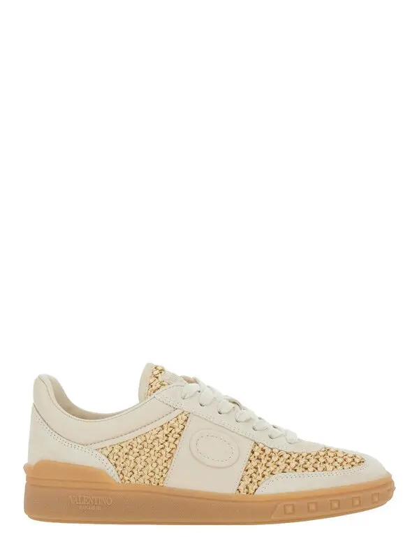 Valentino Garavani Low Top Sneakers With Vlogo Patch And Raffia Detail - Multicolor