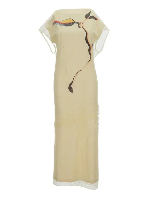 Sportmax Viale Long Dress With Asymmetrical Neckline And Floral Print - Multicolor