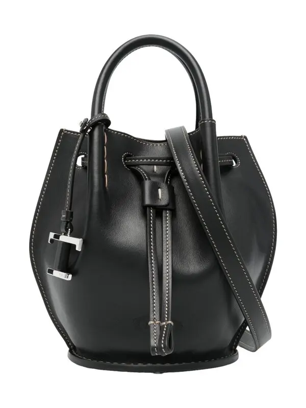 TOD'S Logo Charm Leather Mini Bucket Bag - Black