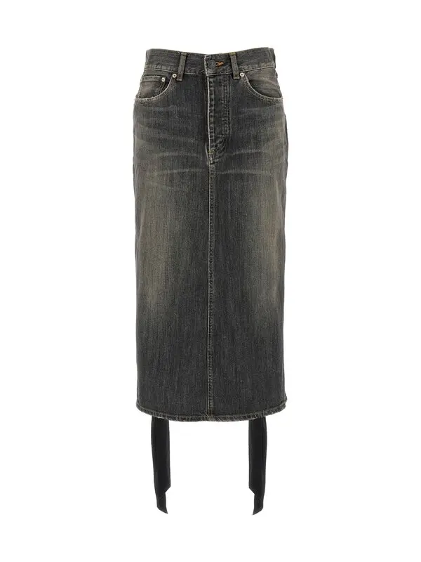 Balenciaga Lace Up Denim Midi Skirt - Gray