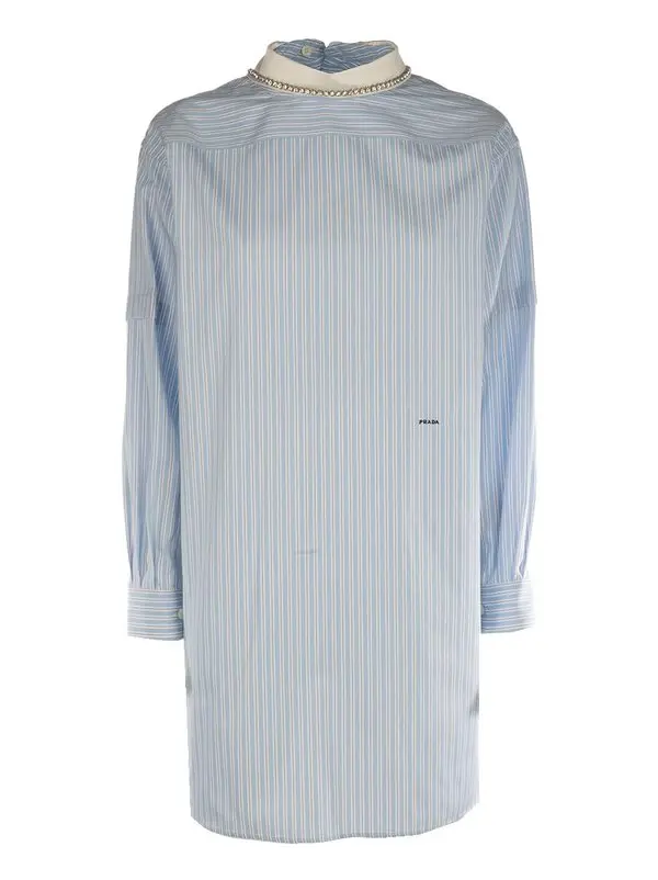 Prada Striped Shirt With Embellished Collar - Multicolor