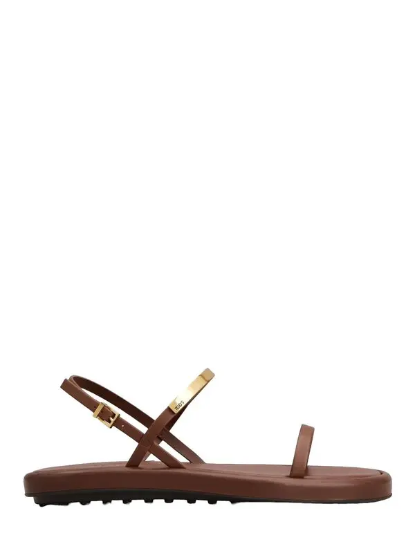 TOD'S Leather Sandals With Gold Tone Accent - Brown