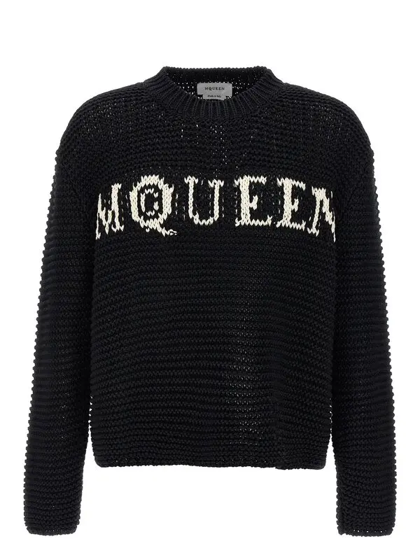 Alexander McQueen Textured Cotton Crew Neck Logo Sweater - Multicolor