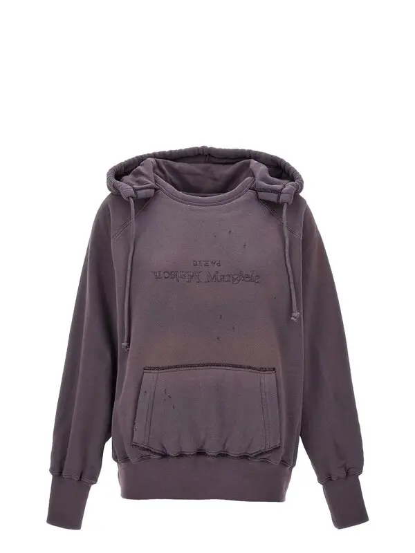 MAISON MARGIELA Cotton Hooded Sweatshirt With Embroidered Logo - Purple