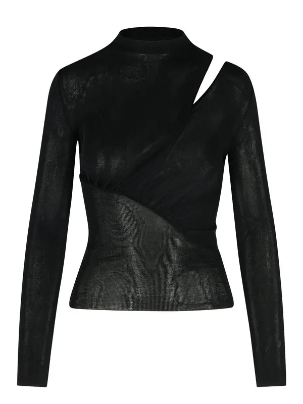 SELF-PORTRAIT Cut Out Viscose Top - Black
