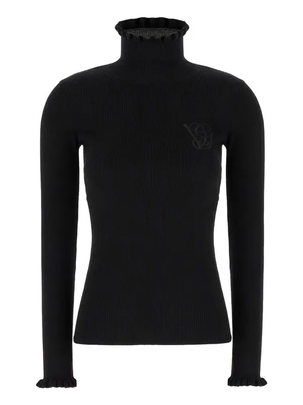 Valentino Garavani Ribbed Turtleneck With Ruffle Trim - Multicolor