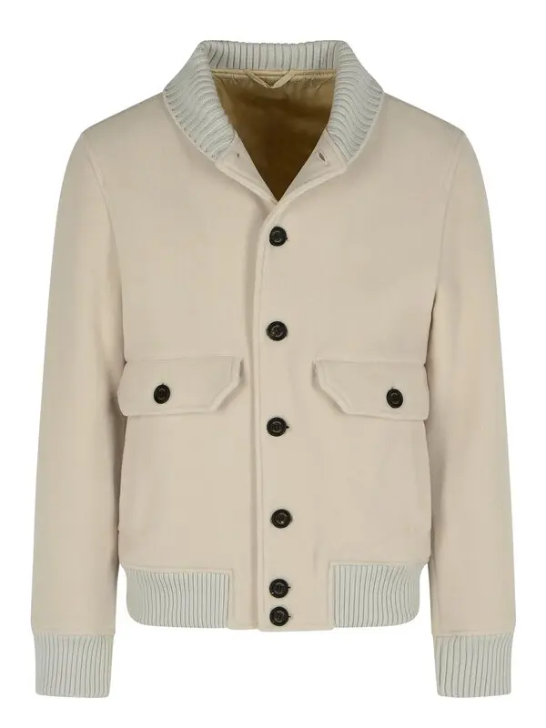 Eleventy Wool Blend Bomber Jacket - Cream
