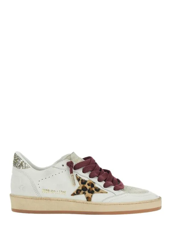 GOLDEN GOOSE Ballstar Low Top Sneaker With Glitter Star Patch And Heel Accent - White