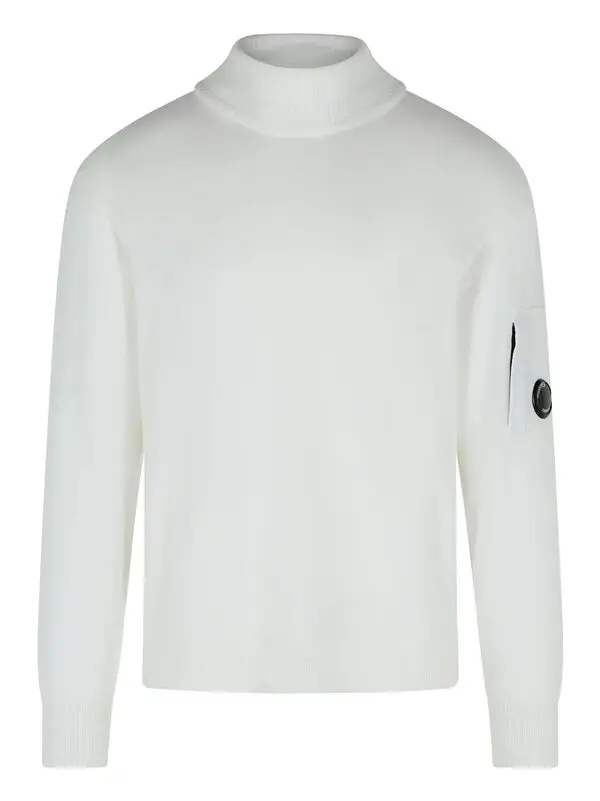 C.P. COMPANY Virgin Wool Blend Turtleneck Sweater With Lens Detail - White
