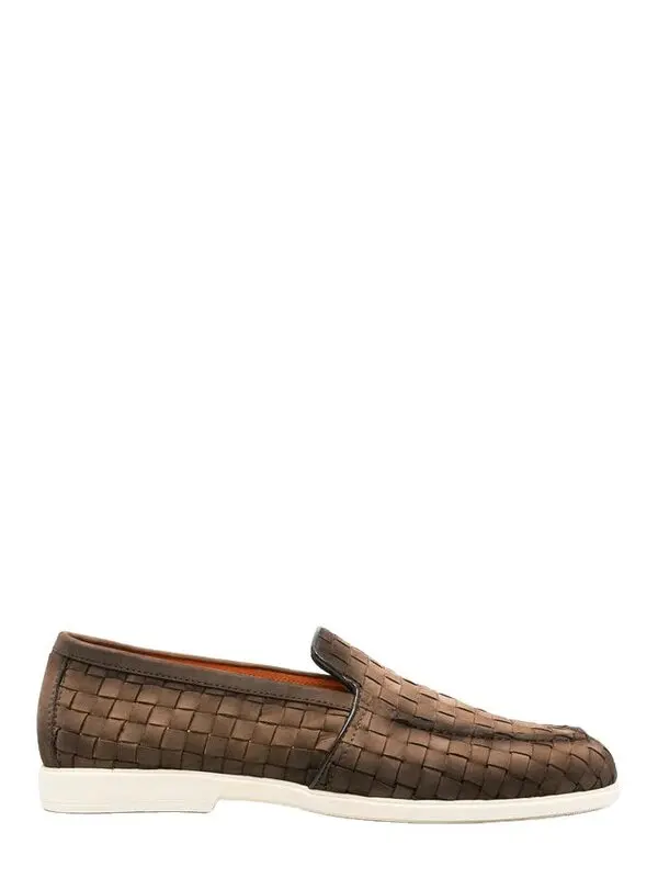 Santoni Woven Design Slip-on Loafers - Brown