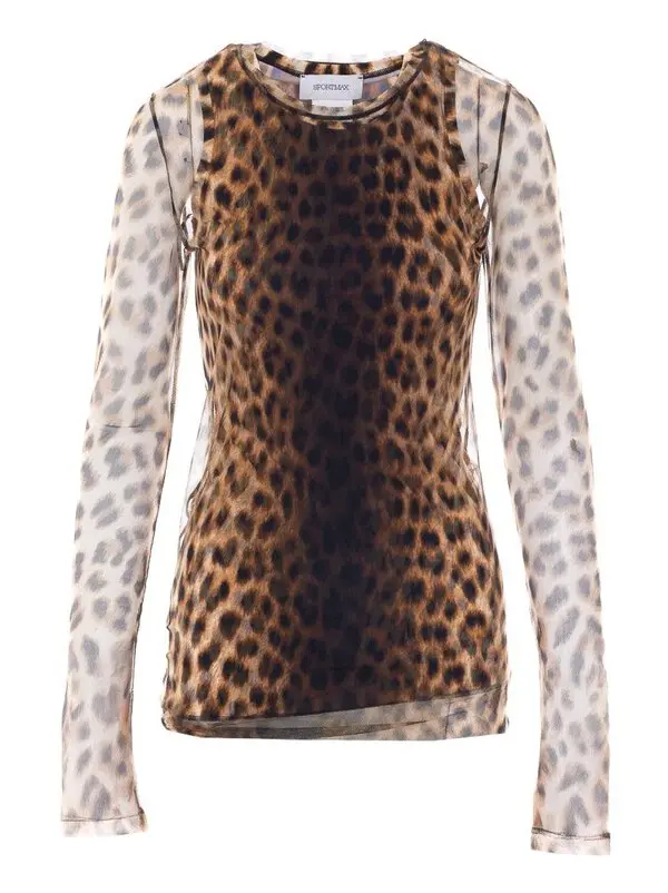 Sportmax Sheer Animal Print Long Sleeve Top - Brown