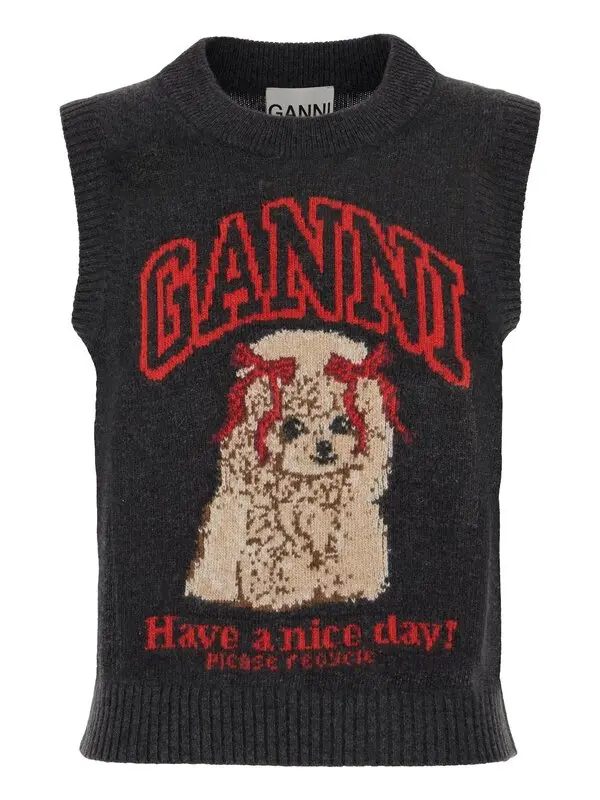 GANNI Knitwear Vest With Graphic Detail - Multicolor
