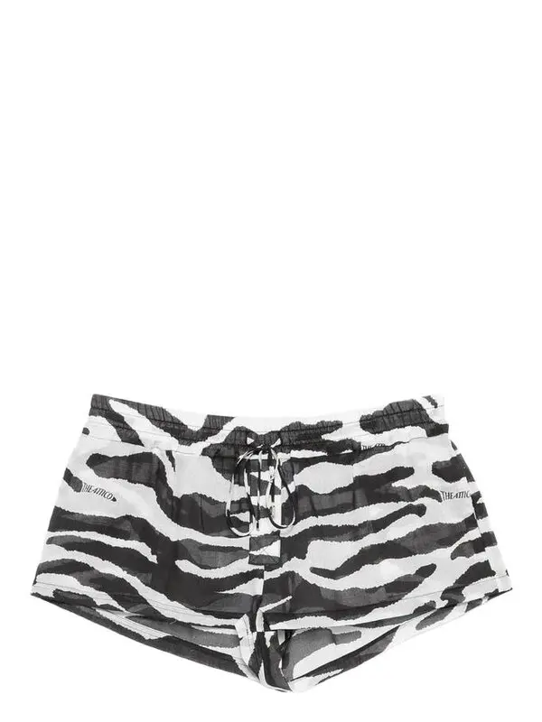 Attico Zebra Print Cotton Drawstring Shorts - White