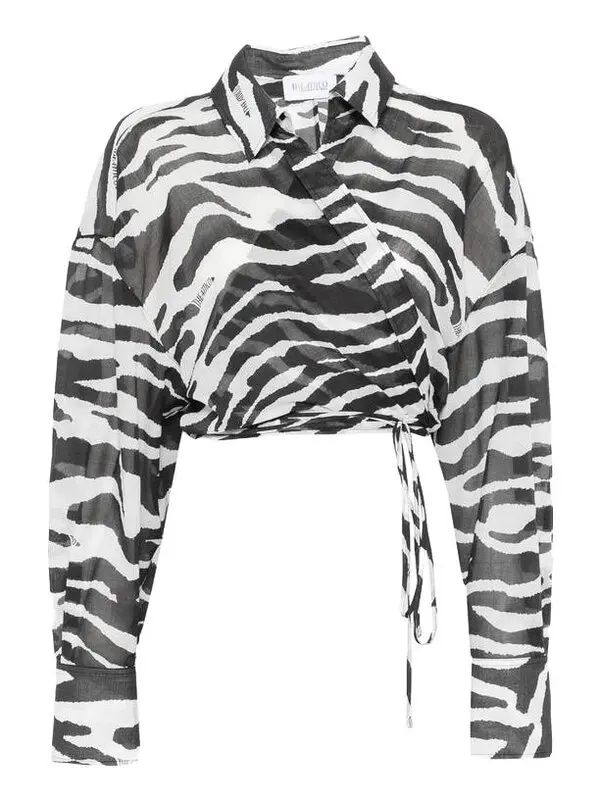 Attico Zebra Print Long Sleeve Wrap Blouse - White