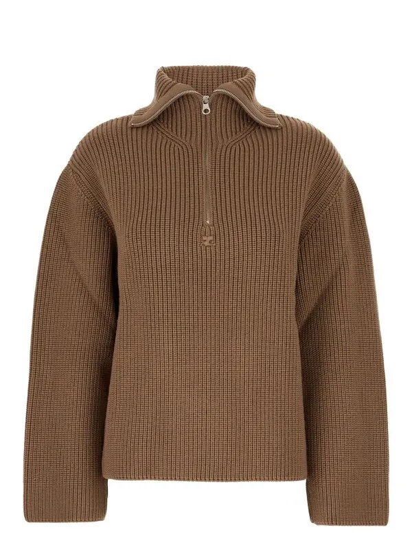 COURREGES Ribbed Knit Quarter Zip Pullover - Multicolor