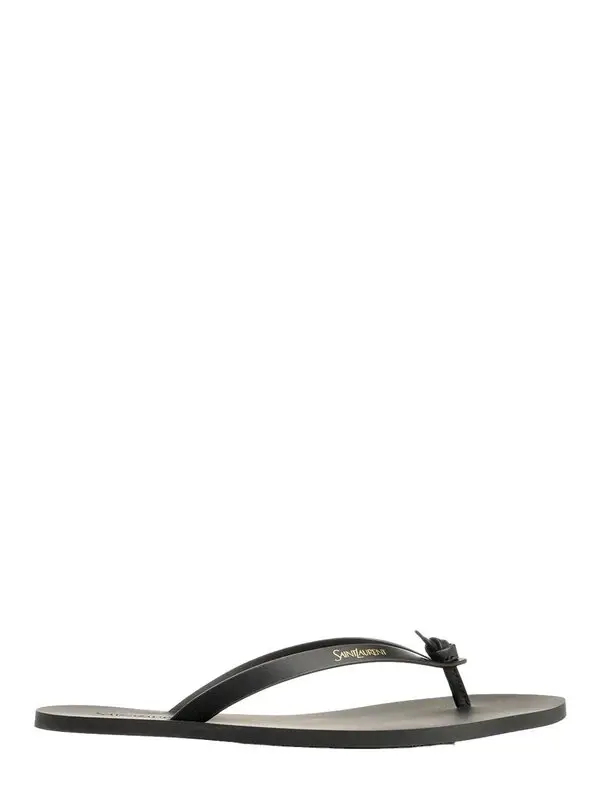 Saint Laurent Pool" Leather Flip-flops With Gold-tone Signature - Black