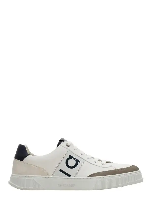 FERRAGAMO Alaska Leather And Suede Gancini Detail Sneakers - White