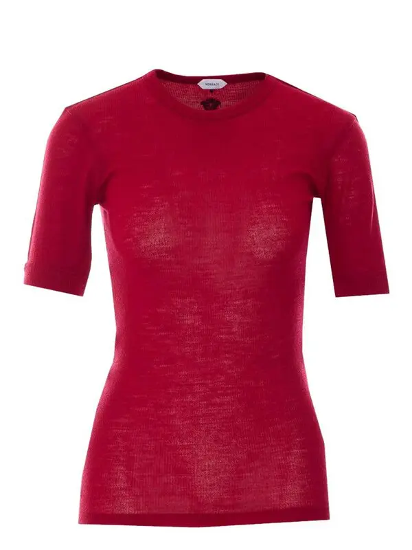 Versace Embroidered Medusa Ribbed Wool T-shirt - Red