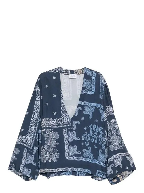 Attico V-neck Long Sleeve Blouse - Blue