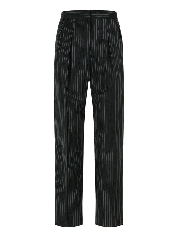 Max Mara Virgin Wool Pinstriped Tailored Pants - Black