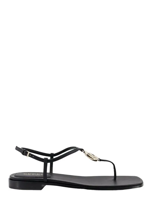 Gucci Black Leather Sandals With Metal Gg Logo - Multicolor