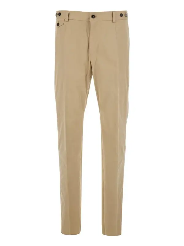 Dolce & Gabbana Beige Cotton Slim Fit Pants With Logo Patch - Multicolor
